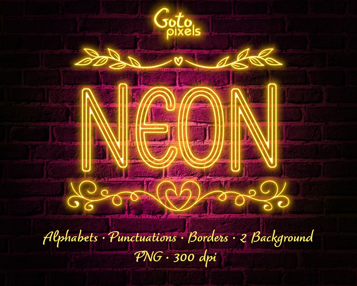 Yellow Neon Letters Neon Alphabet Clipart Digital Neon Font Etsy