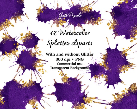 Purple Watercolor Splatter Clipart Splashes and Splotches - Etsy