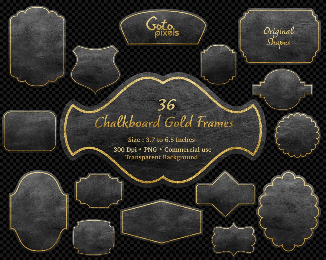 Chalkboard Gold Frames Clipart Gold Labels Chalkboard | Etsy