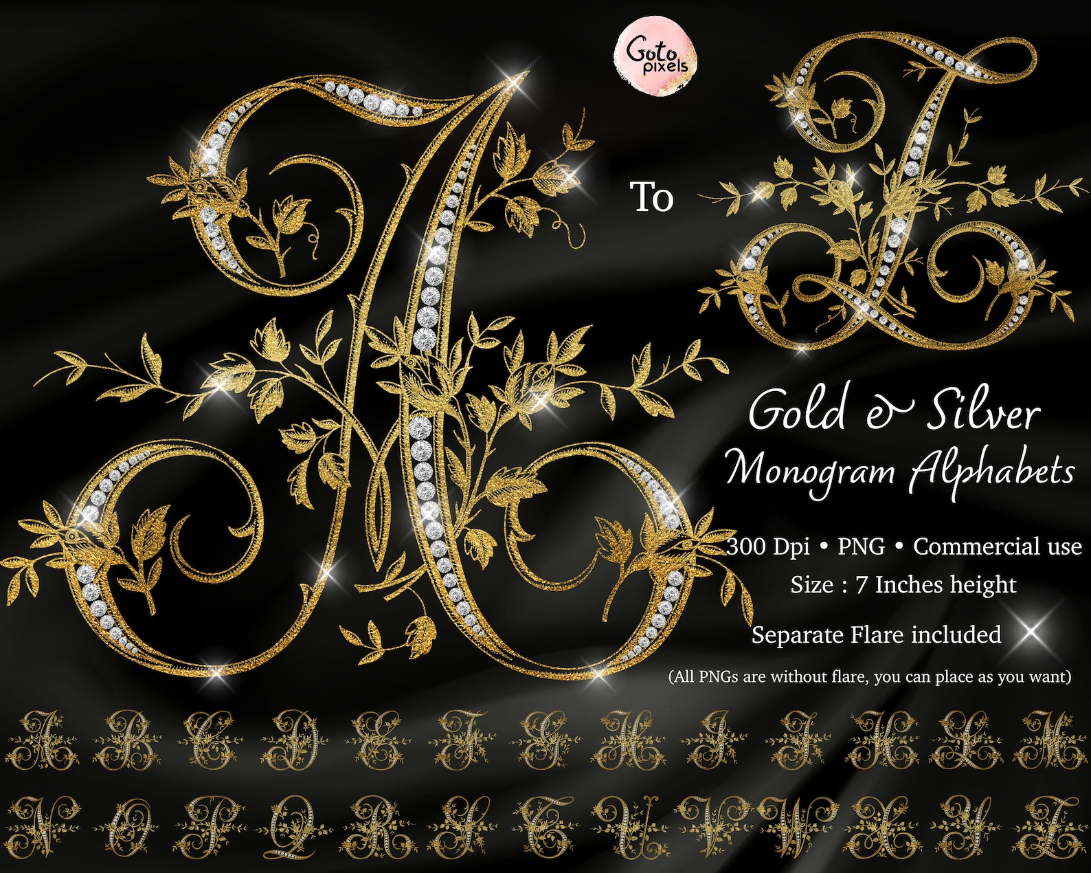 Gold Monogram Alphabet With White Diamond PNG Clipart Silver - Etsy