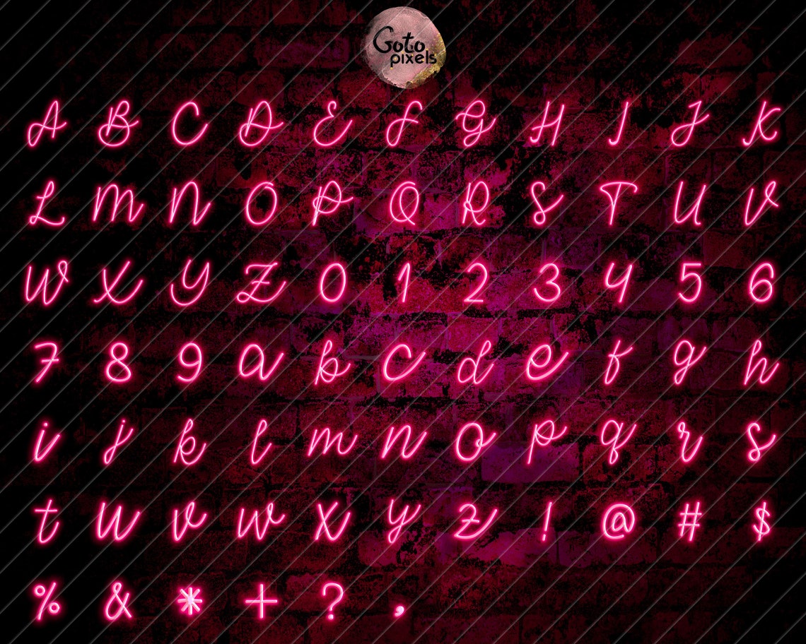 Pink Neon Alphabet Clipart Neon Letters Clipart Digital Neon | Etsy