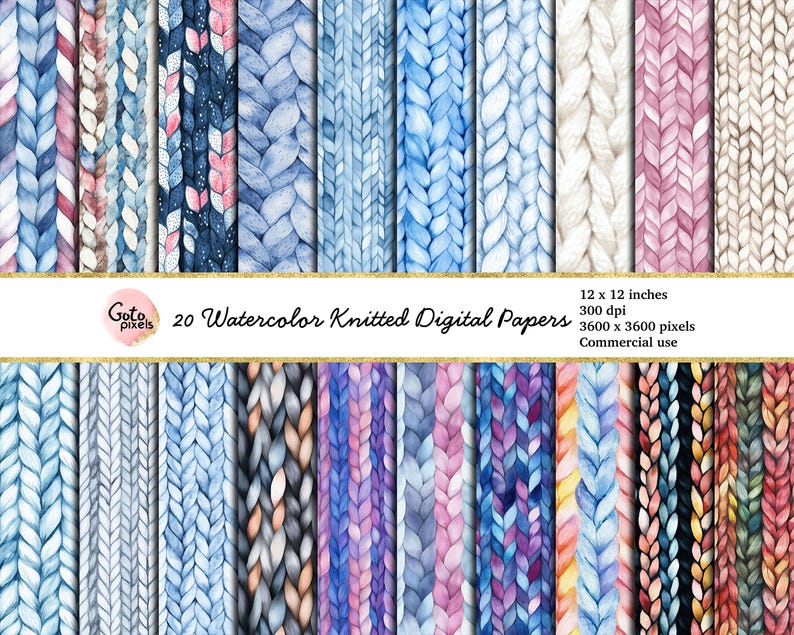 Watercolor Knitting Digital Paper: Seamless Texture Backgrounds ...