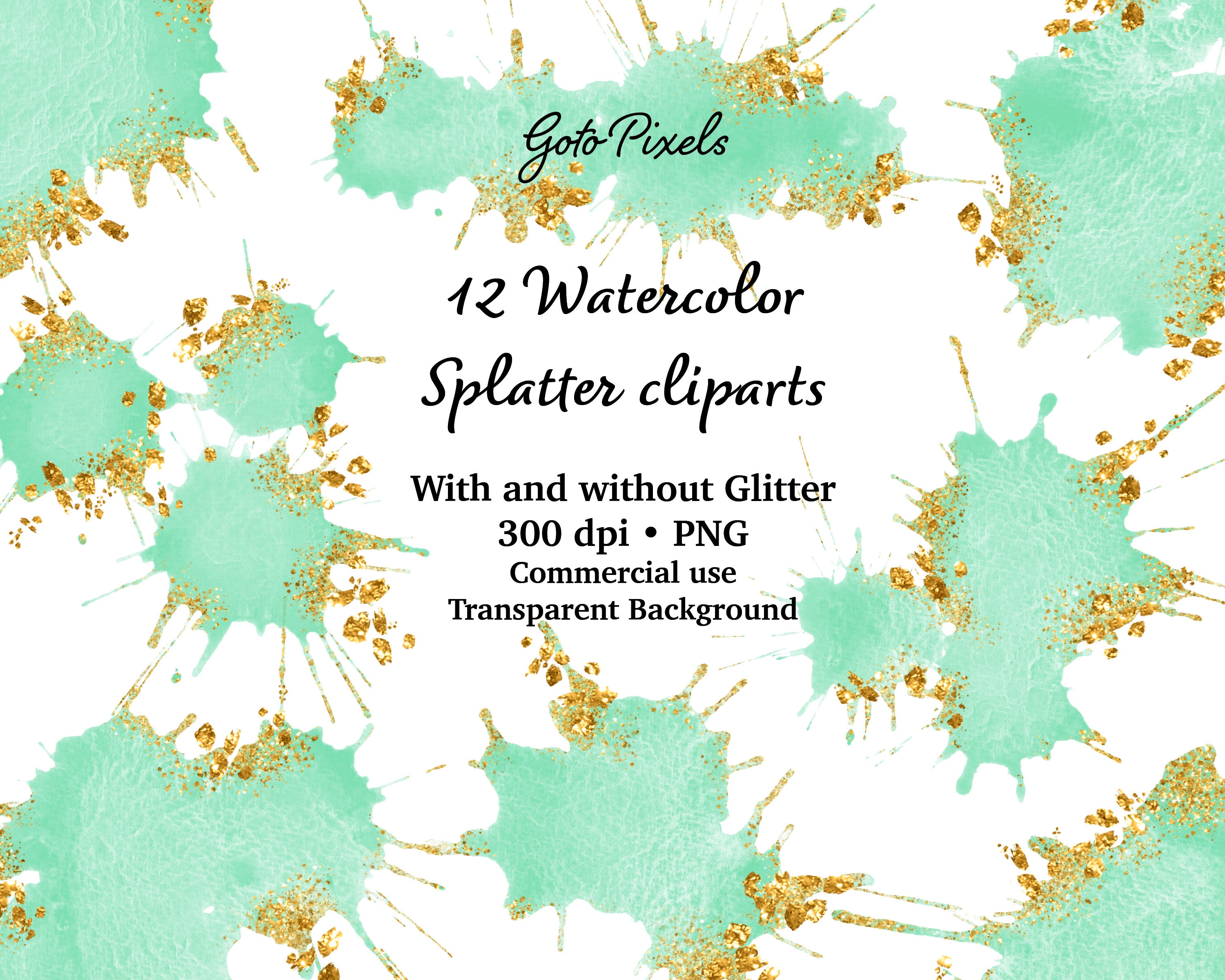 Mint Watercolor Splatter clipart Splashes and Splotches clip | Etsy