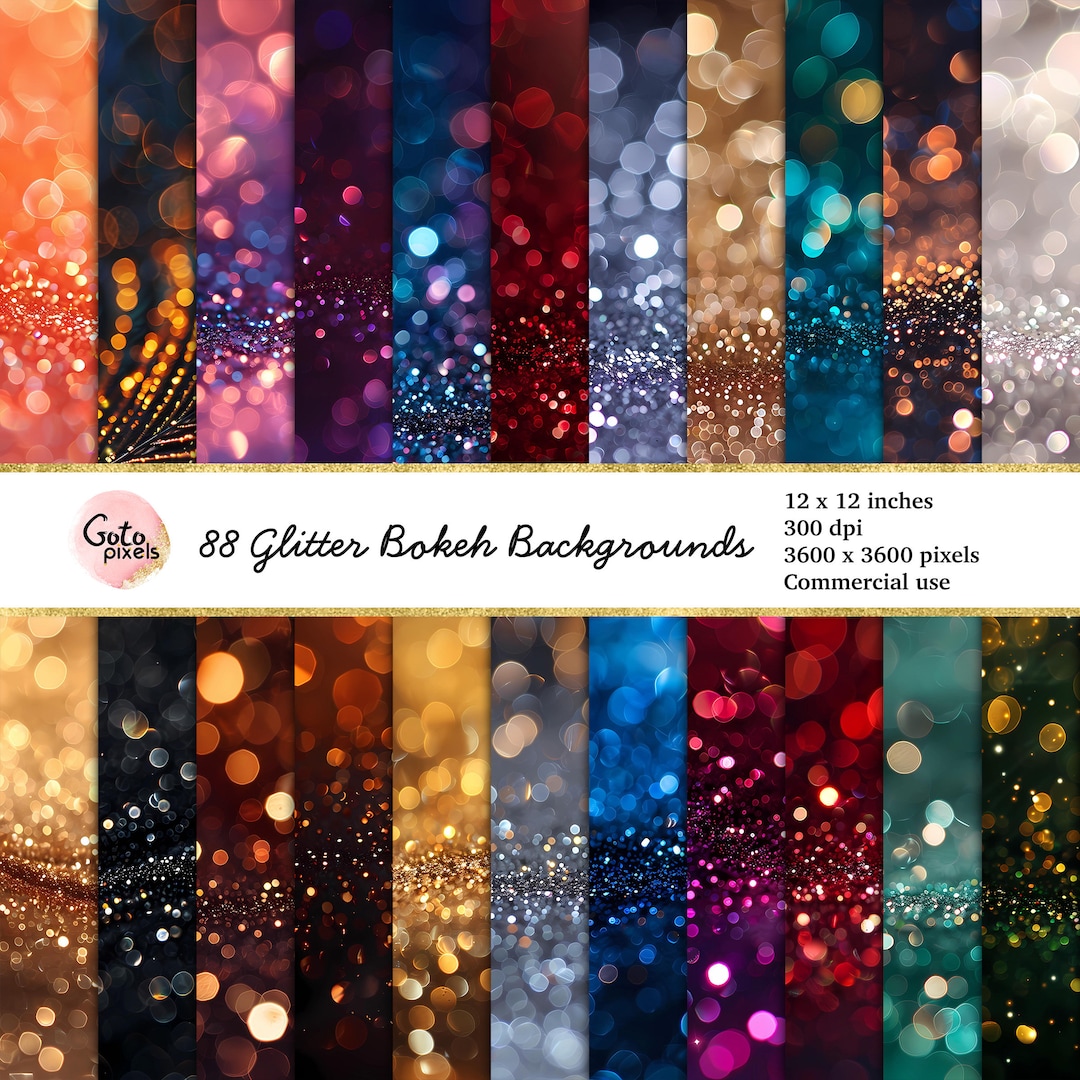 Glitter Bokeh Background Digital Paper, 88 Images 12x12 Inches ...