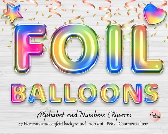 Rainbow Foil Balloon Alphabet Clip Art digital Instant - Etsy