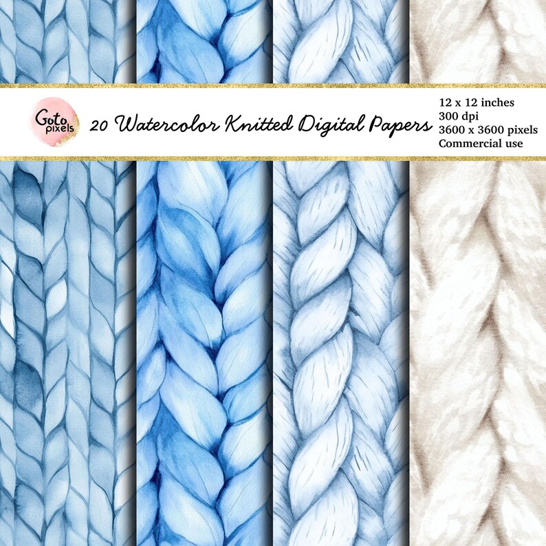 Watercolor Knitting Digital Paper: Seamless Texture Backgrounds ...