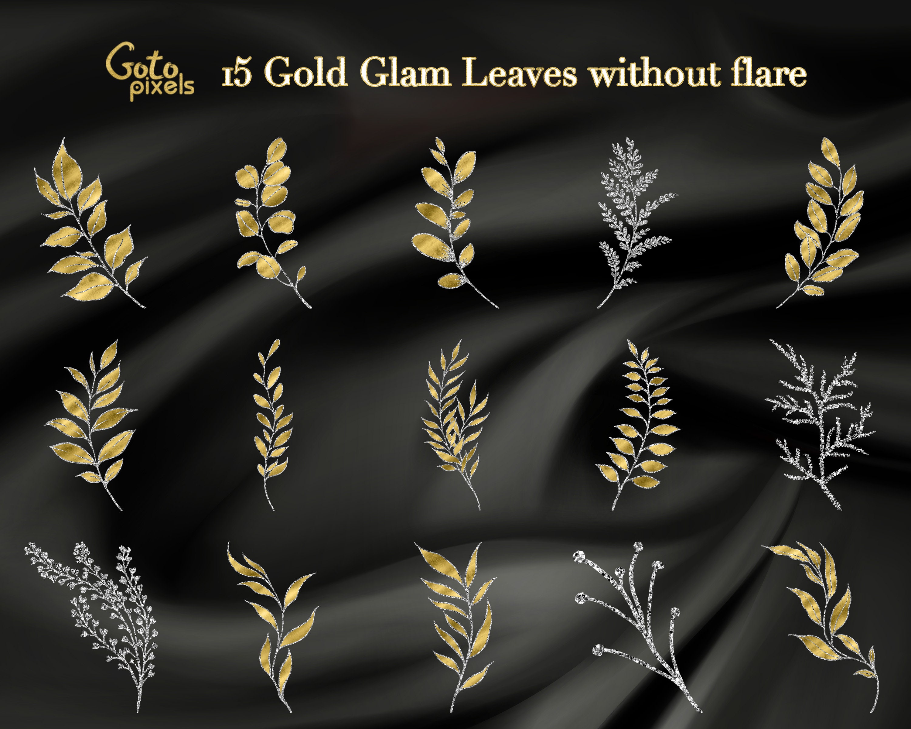Gold Glam Leaves Clipart Gold Leaves Elements Gold | Etsy
