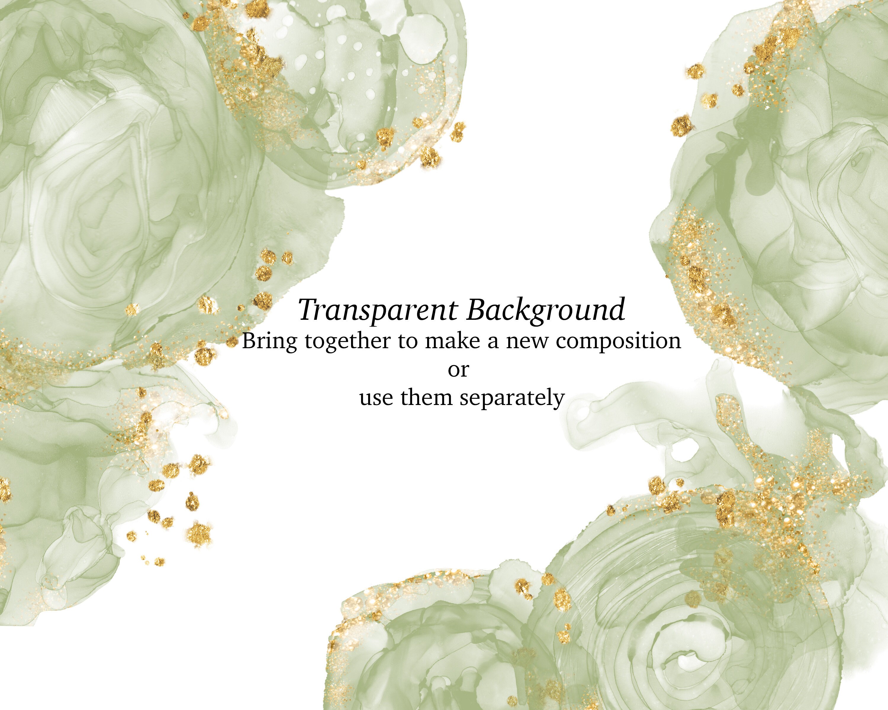 Green & Gold Watercolor Alcohol Ink Clipart: Logo Background (digital ...