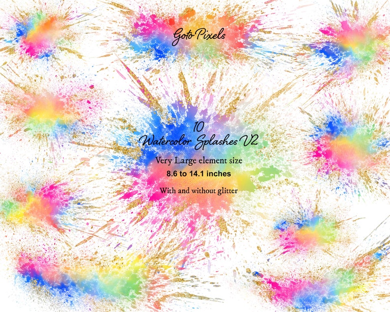 Rainbow Watercolor Glitter Clipart Splashes and Splotches | Etsy