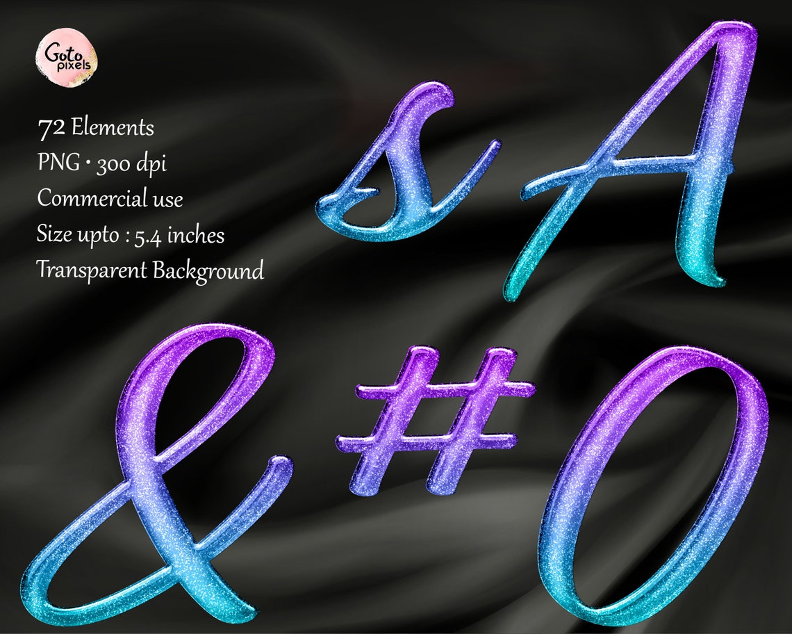 Purple Glam Glitter Alphabet Clipart Purple Ombre Digital - Etsy