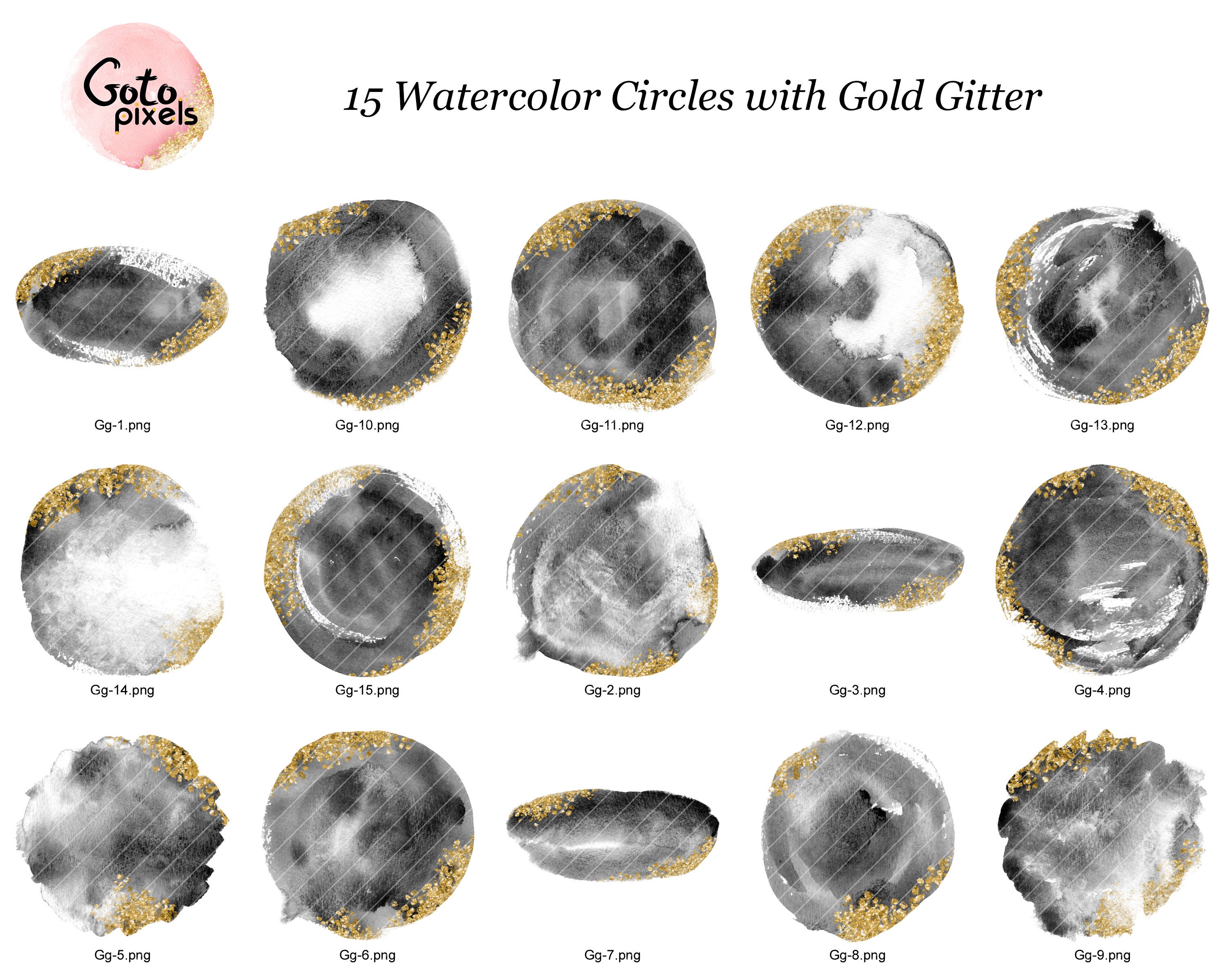 Black Watercolor Circles With Glitter Watercolor Circles for - Etsy