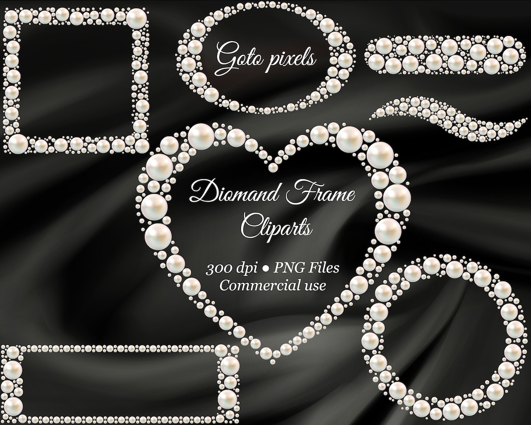 Pearl Frame Clipart: Heart, Square, Round Borders (PNG Digital Download ...