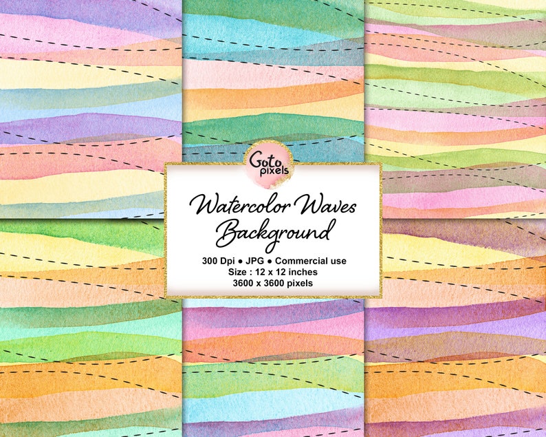 Rainbow Watercolor Stripes Digital Paper Watercolor Waves | Etsy