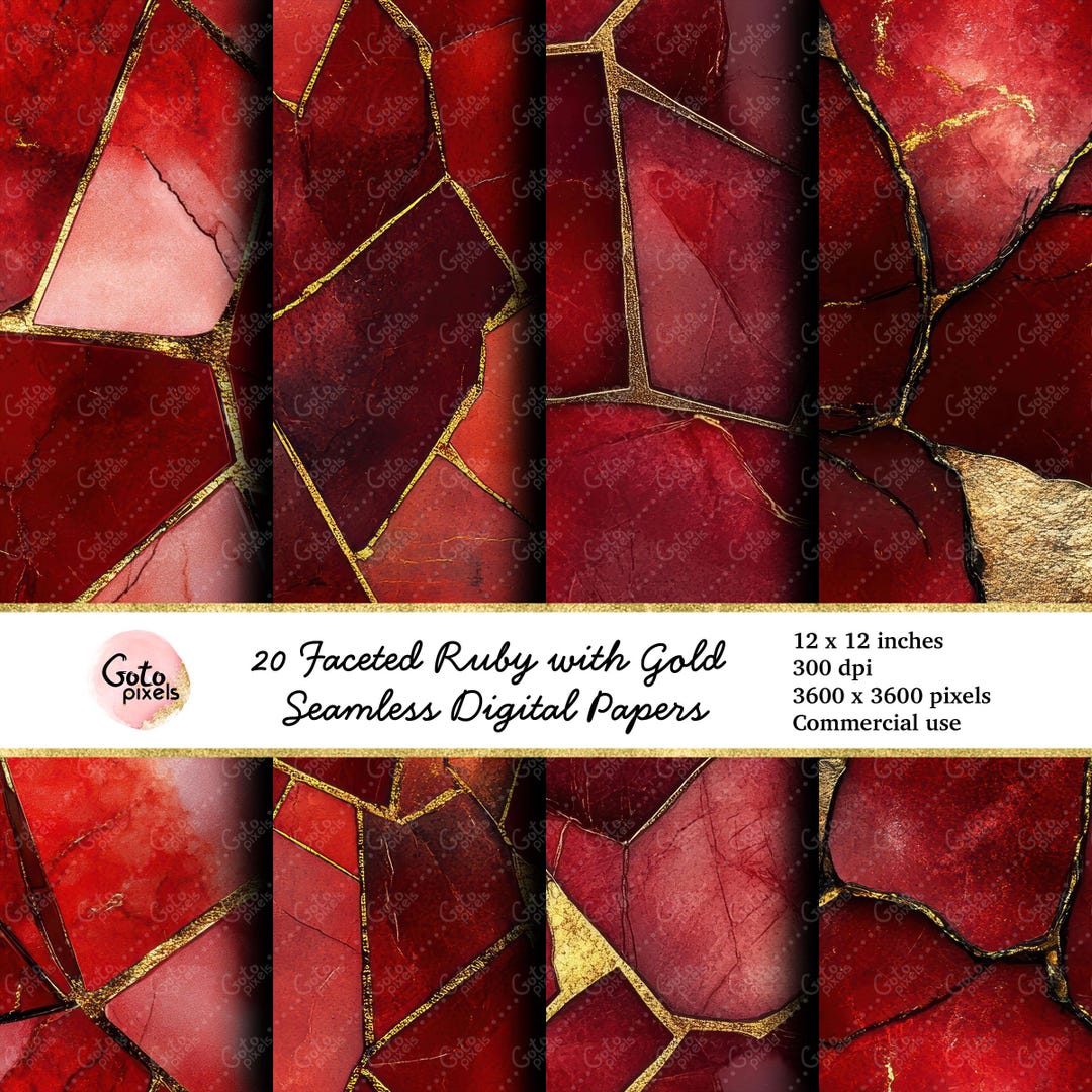 Ruby and Gold Marble Pattern: Seamless Faceted Gem (digital Download ...