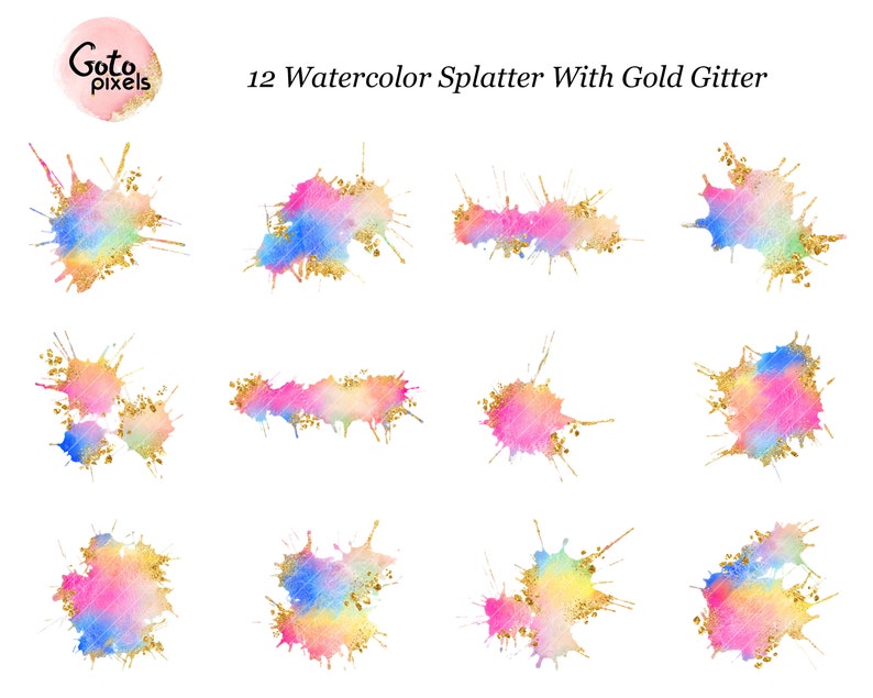 Rainbow Watercolor Splatter Clipart Splashes and Splotches | Etsy