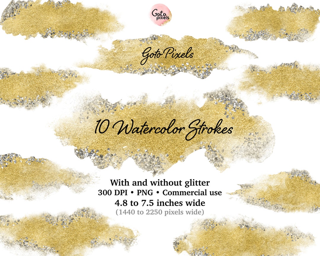 Gold Watercolor Brush Strokes, Gold Watercolor Clipart, Splash Clipart ...