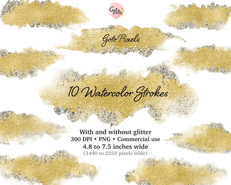 Gold Watercolor Brush Strokes Gold Watercolor Clipart Splash - Etsy