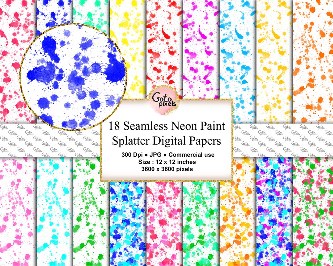 Neon Paint Splatter on White Digital Papers,seamless Printable ...