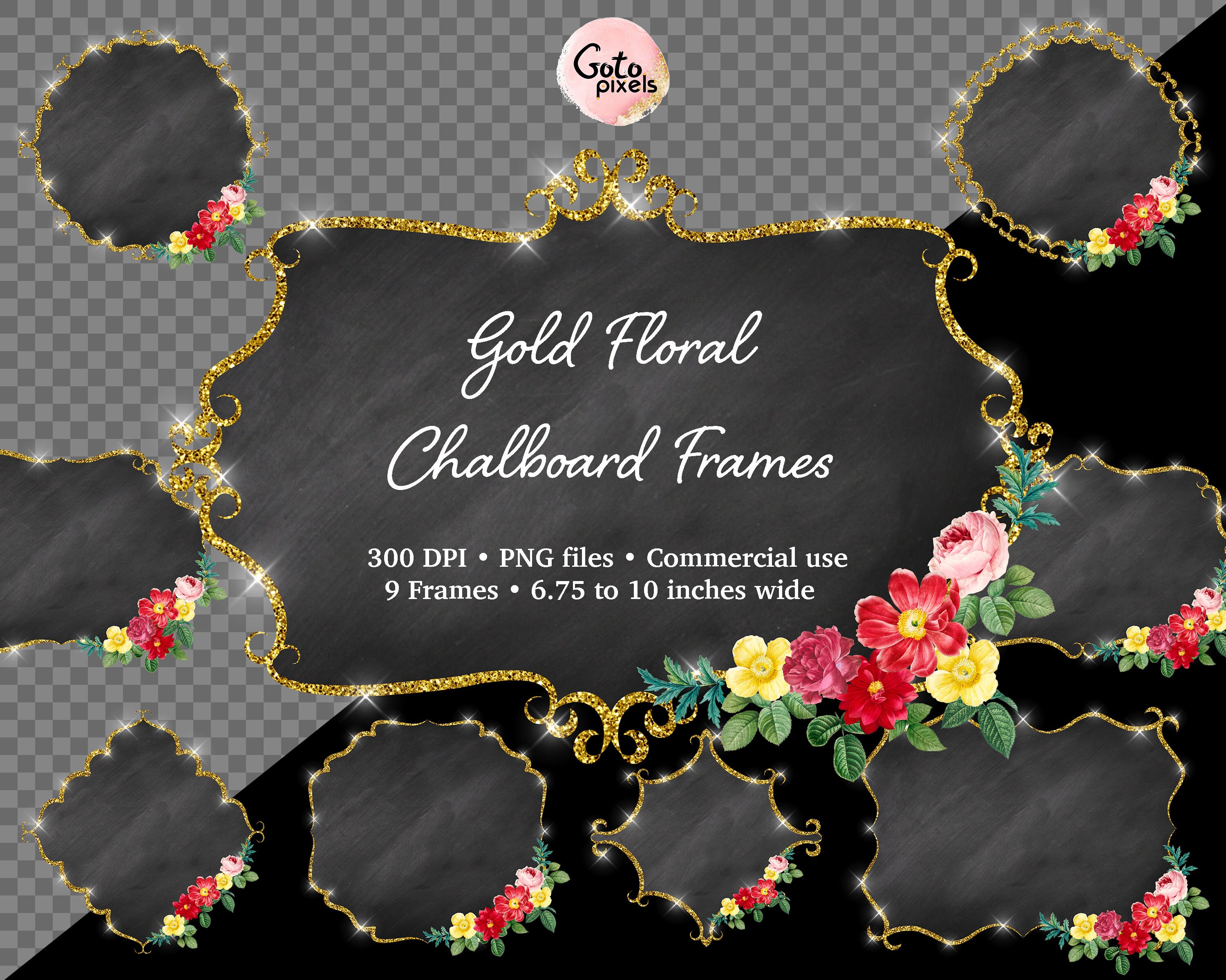 Floral Chalkboard Frames Clipart Floral Wedding Frames - Etsy