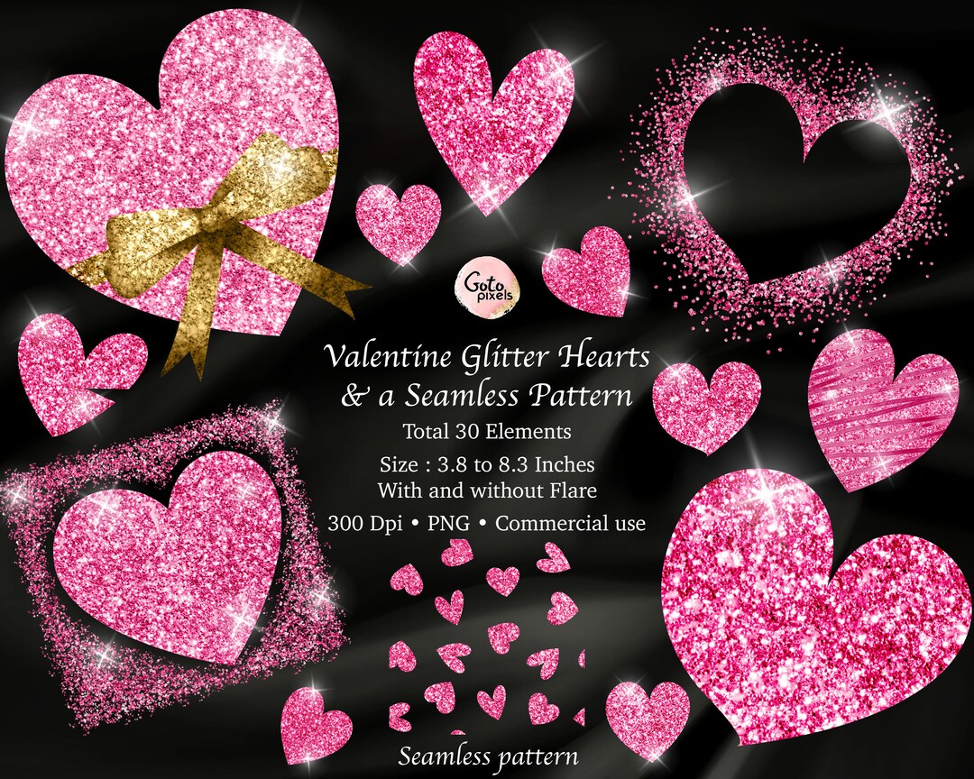 Pink Glitter Heart Clip Art: Valentine's Design Elements (digital ...