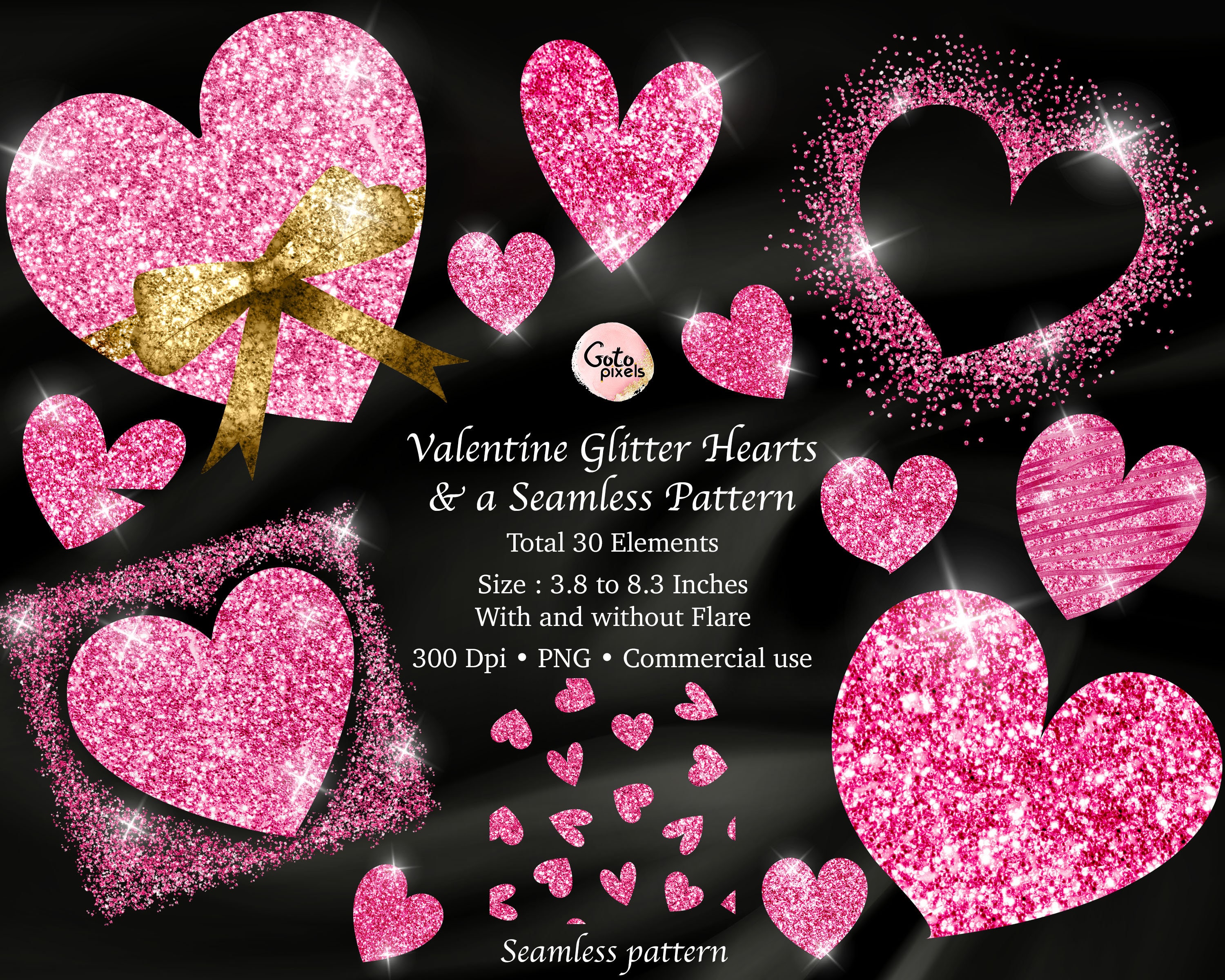 Pink Sparkling Glitter Heart Clip Art Valentines Clipart | Etsy