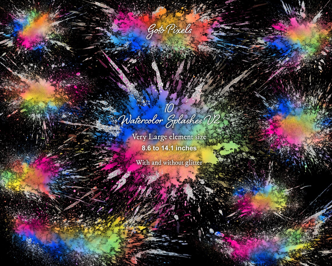 Rainbow Watercolor Glitter Clipart Splashes and Splotches - Etsy