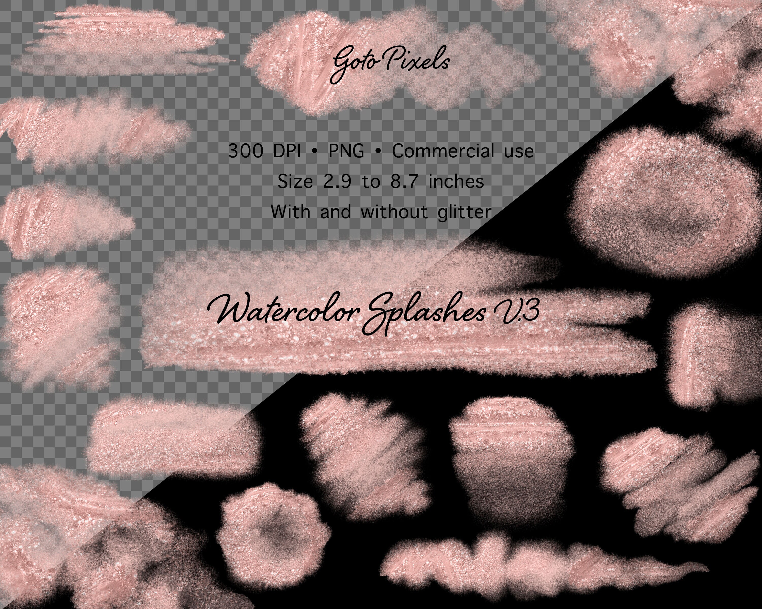 Rosegold Watercolor Glitter Clipart Splashes and Splotches - Etsy