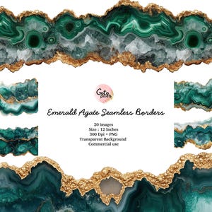 Seamless Emerald and Gold Agate Borders, Agate Geode Clip Art, Seamless ...