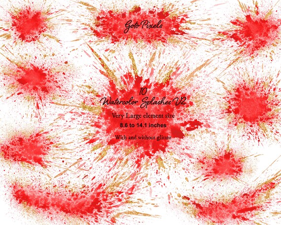 Large Red Watercolor Glitter Clipart Splashes and Splotches - Etsy