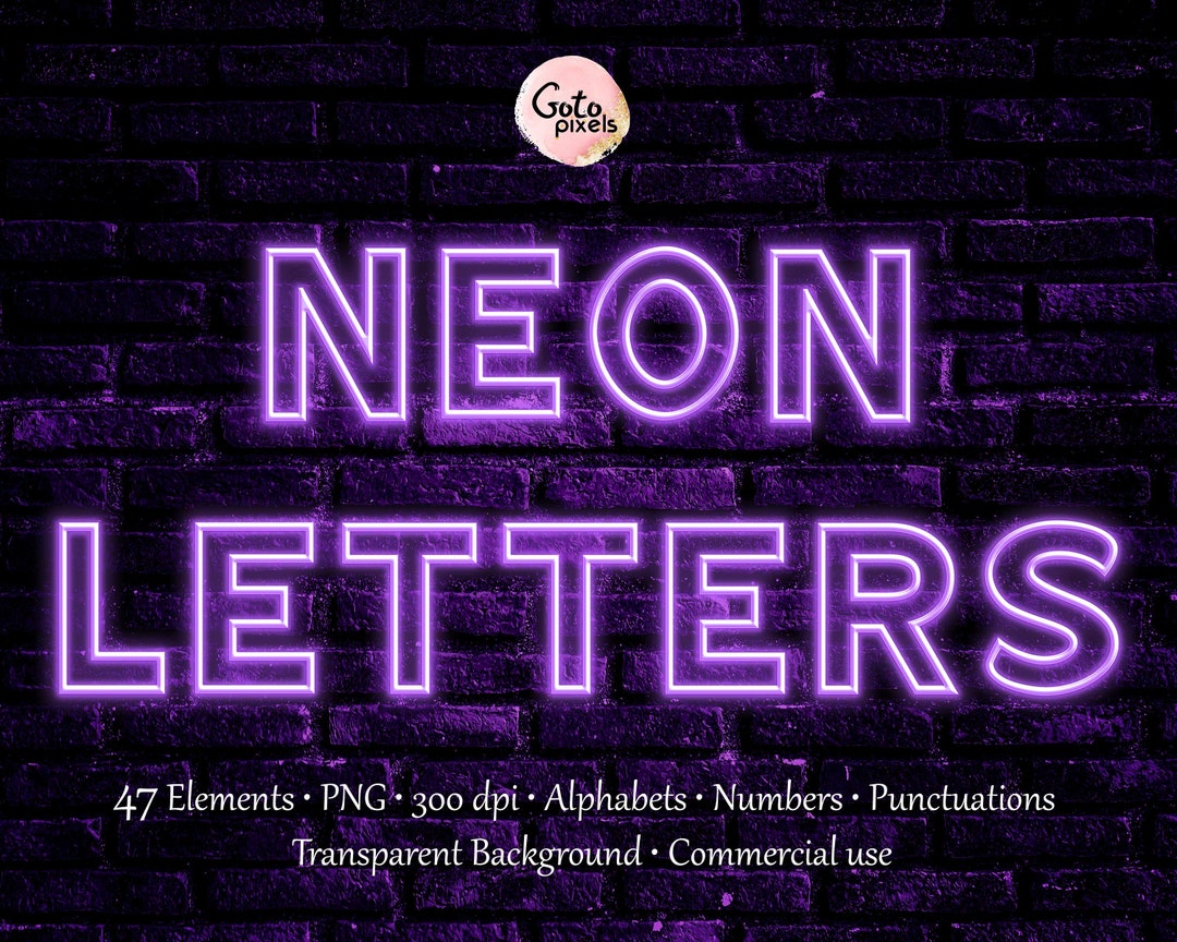 Purple Neon Alphabet Clipart, Neon Letters Clipart, Digital Neon Font ...