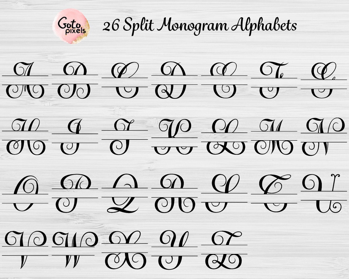 Split Monogram Alphabet SVG DXF PNG Split Monogram Frame - Etsy