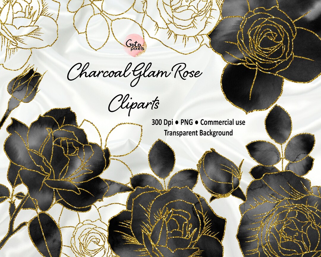 Watercolor Gold Rose Clip Art: Glam Floral PNG Embellishments (digital ...