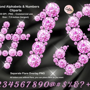 Pink Diamond Alphabet Script Digital PNG Clip Art Letters, Numbers and ...