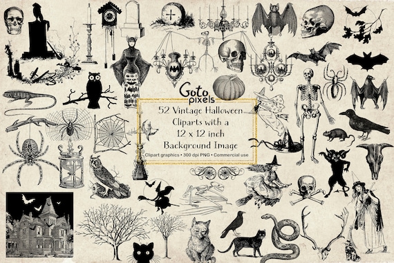 Vintage Black And White Halloween Clip Art