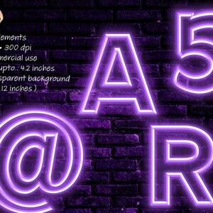 Purple Neon Alphabet Clipart, Neon Letters Clipart, Digital Neon Font ...