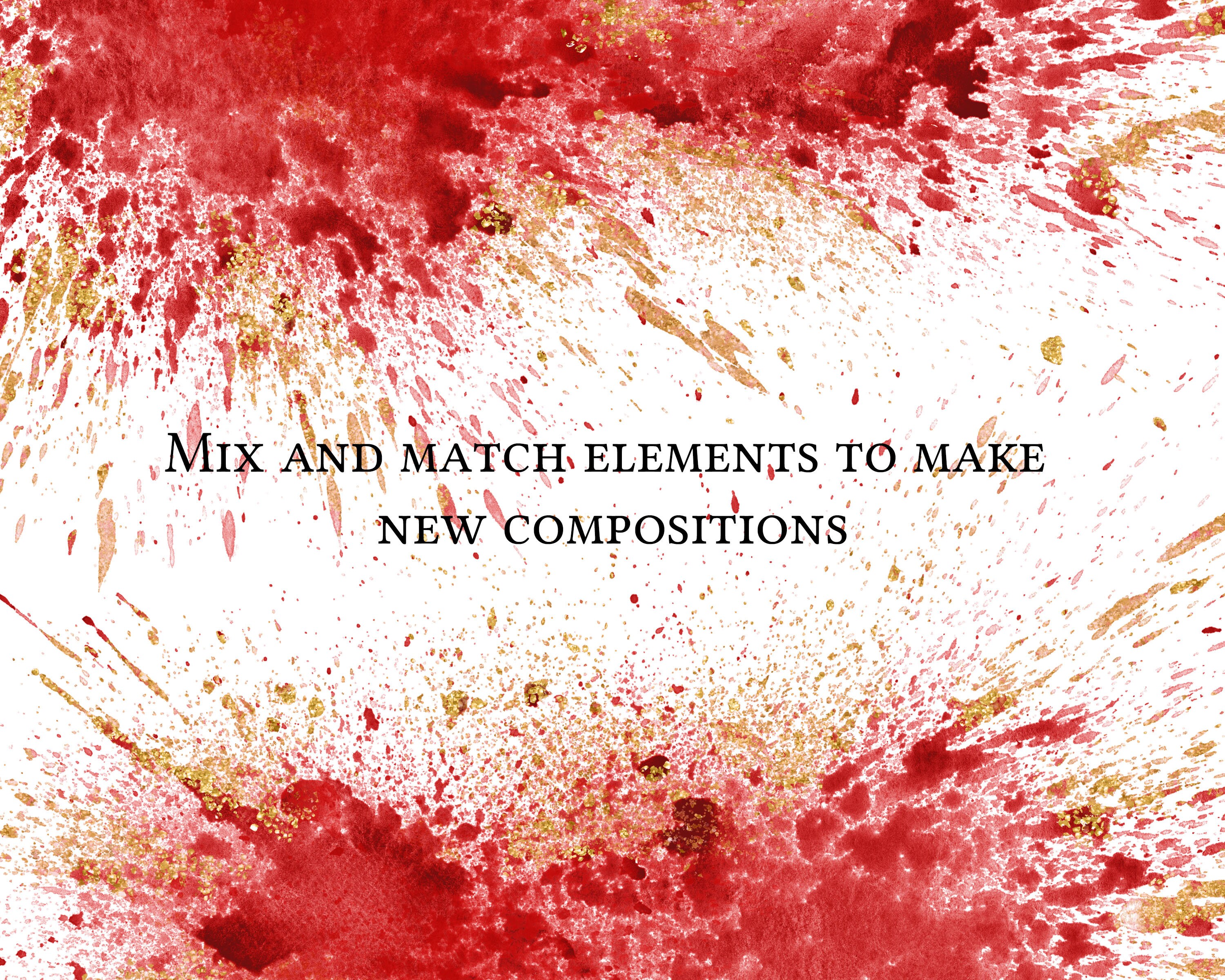 Red Watercolor Clipart With Gold Glitter Splashes and - Etsy