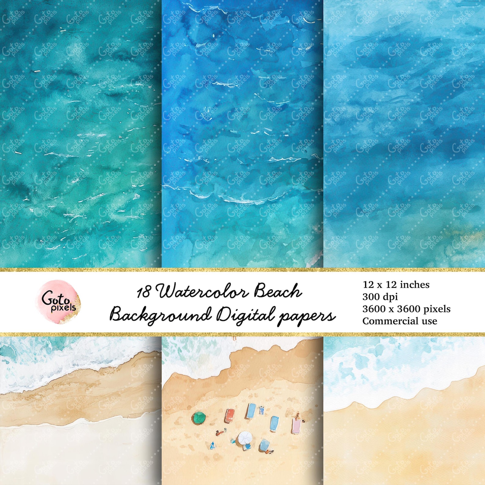 Watercolor Beach Digital Paper, Printable Summer Background, Watercolor ...