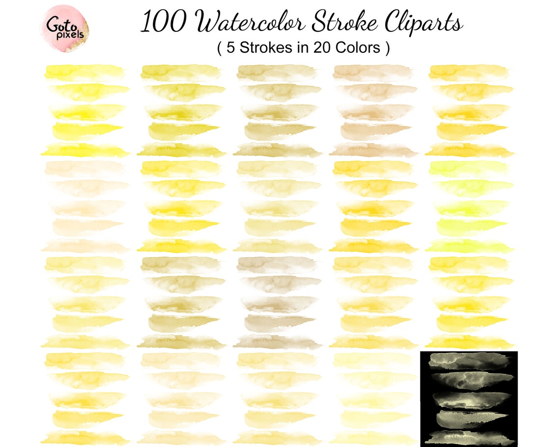 Yellow Watercolor Brush Strokes Clipart: Gold Glitter Accents (PNG ...