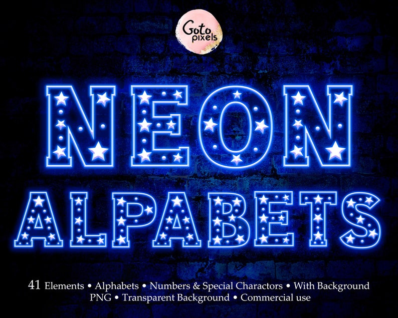 Blue Neon Alphabet Clipart Neon Letters Clipart Digital Neon - Etsy