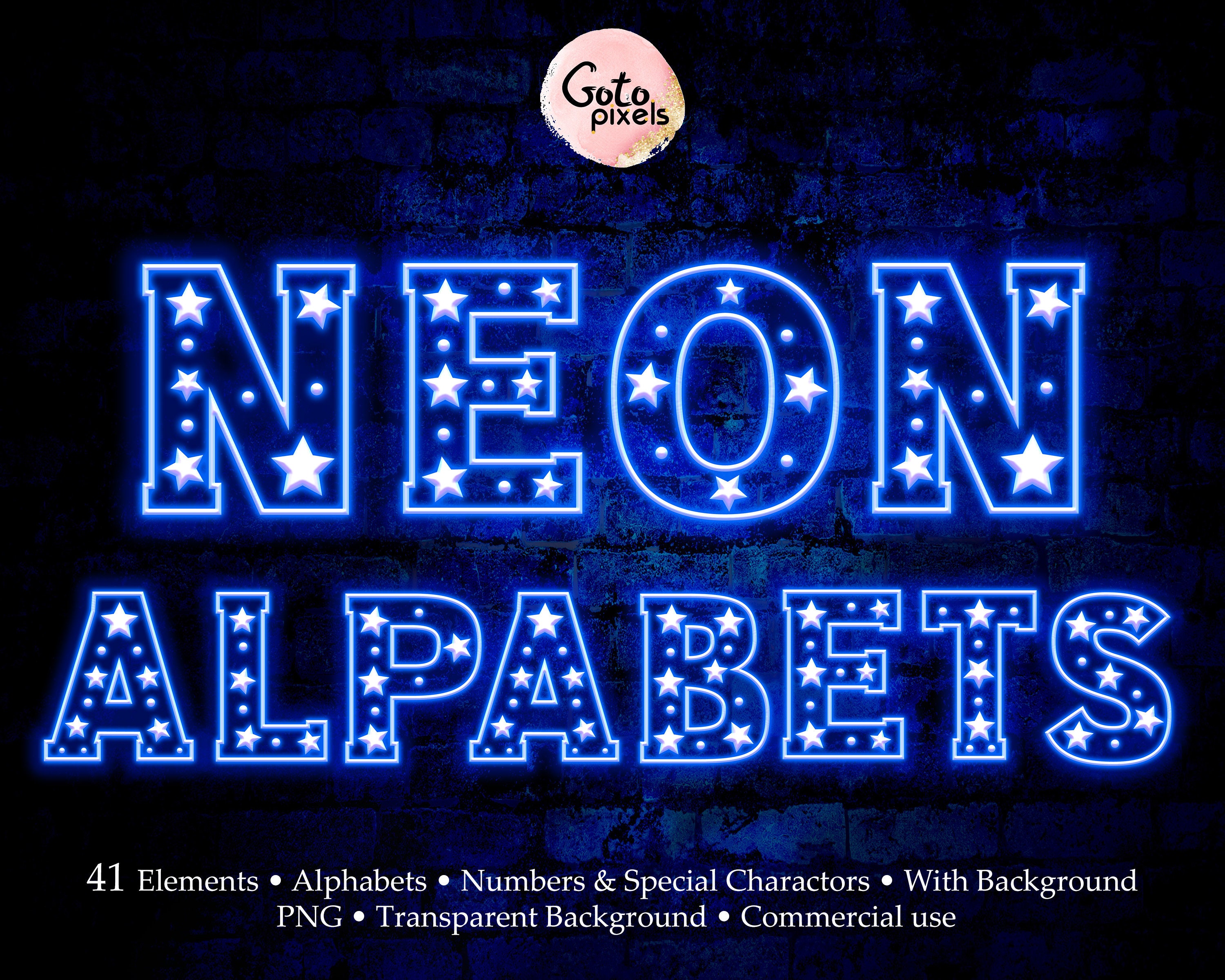 Blue Neon Alphabet Clipart Neon Letters Clipart Digital Neon | Etsy UK