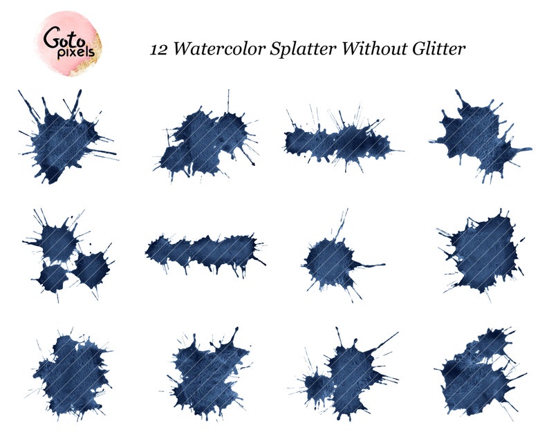 Navy Blue Watercolor Splatter Clipart Splashes and Splotches - Etsy