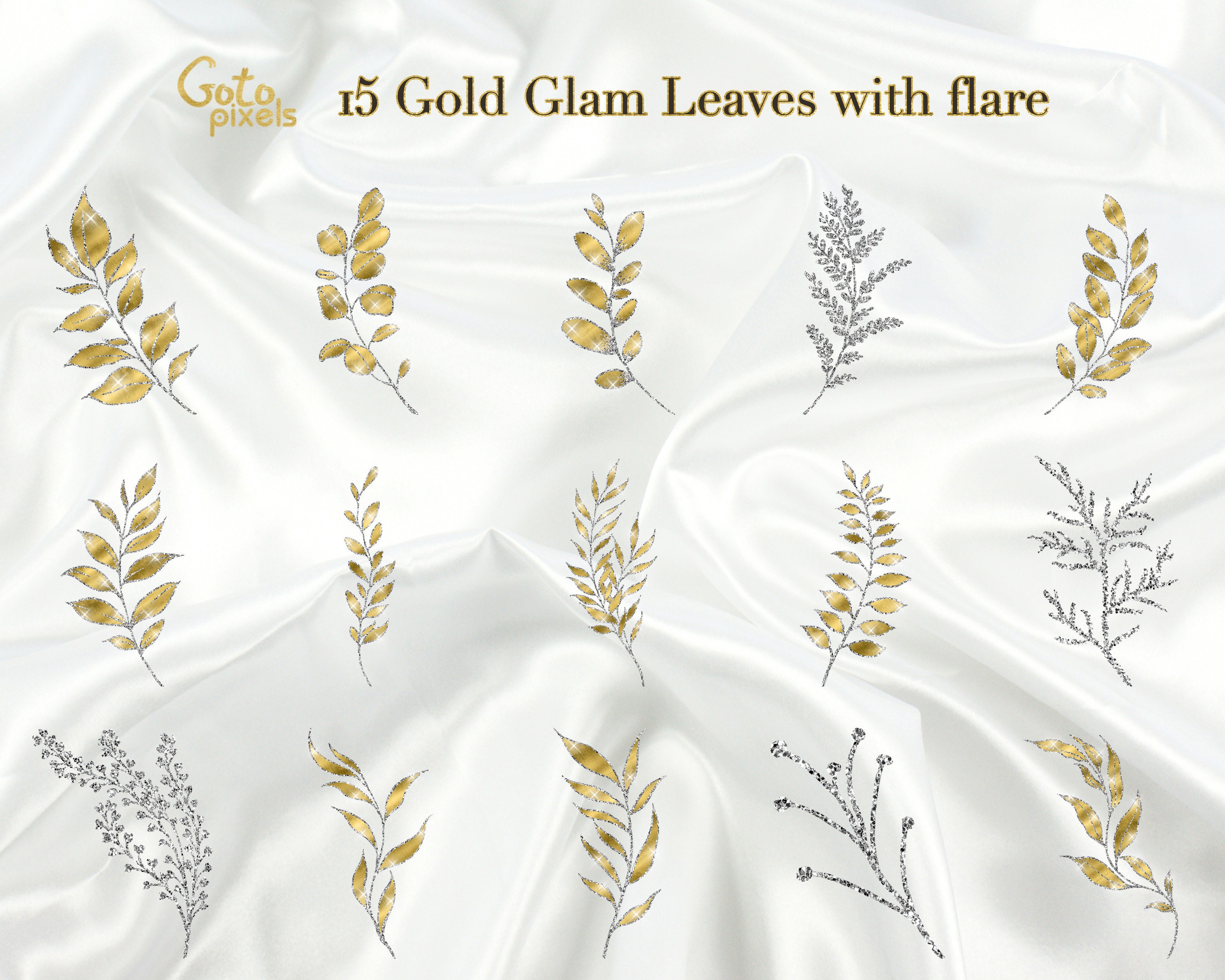 Gold Leaves Clipart: Glam Floral Overlays (PNG Digital Download) - Etsy