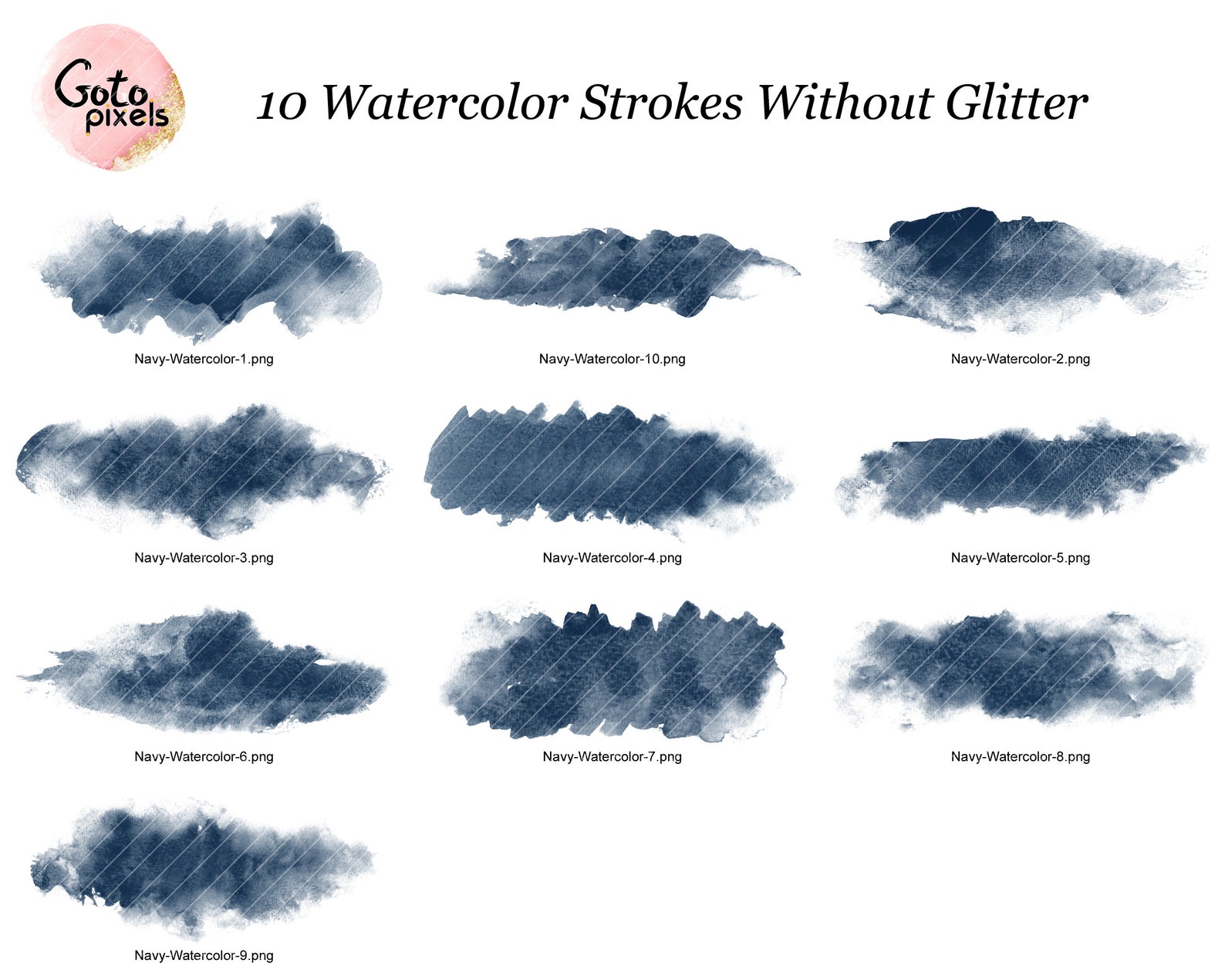 Navy Watercolor Brush Stroke Clipart: Gold & Silver Glitter (digital ...