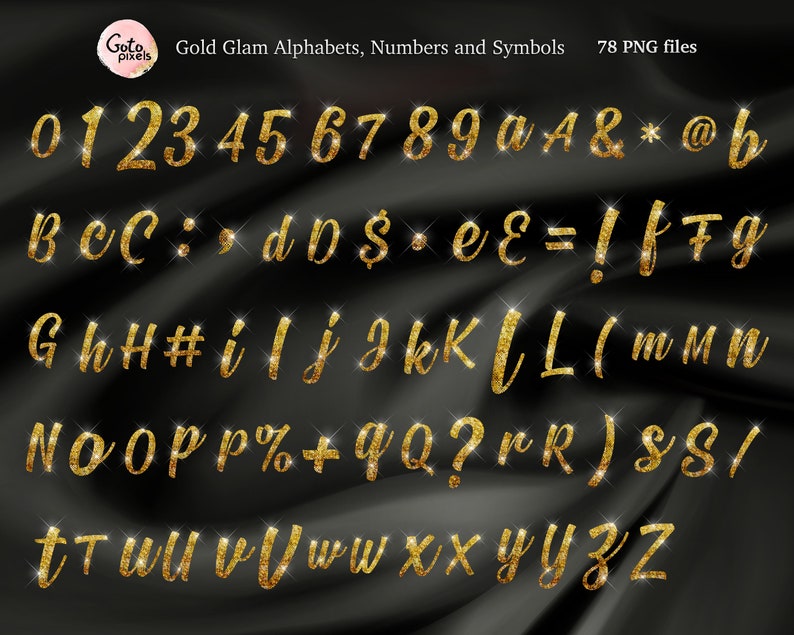 Gold Foil Alphabet Digital Clipart PNG File Format. Letters and Numbers ...