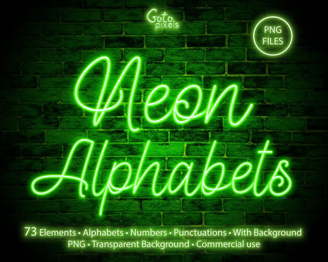 Green Neon Alphabet Clipart, Neon Letters Clipart, Digital Neon Font ...