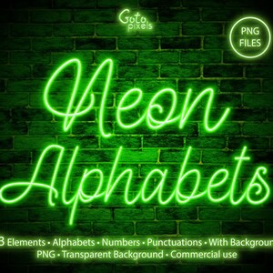 Green Neon Alphabet Clipart, Neon Letters Clipart, Digital Neon Font ...