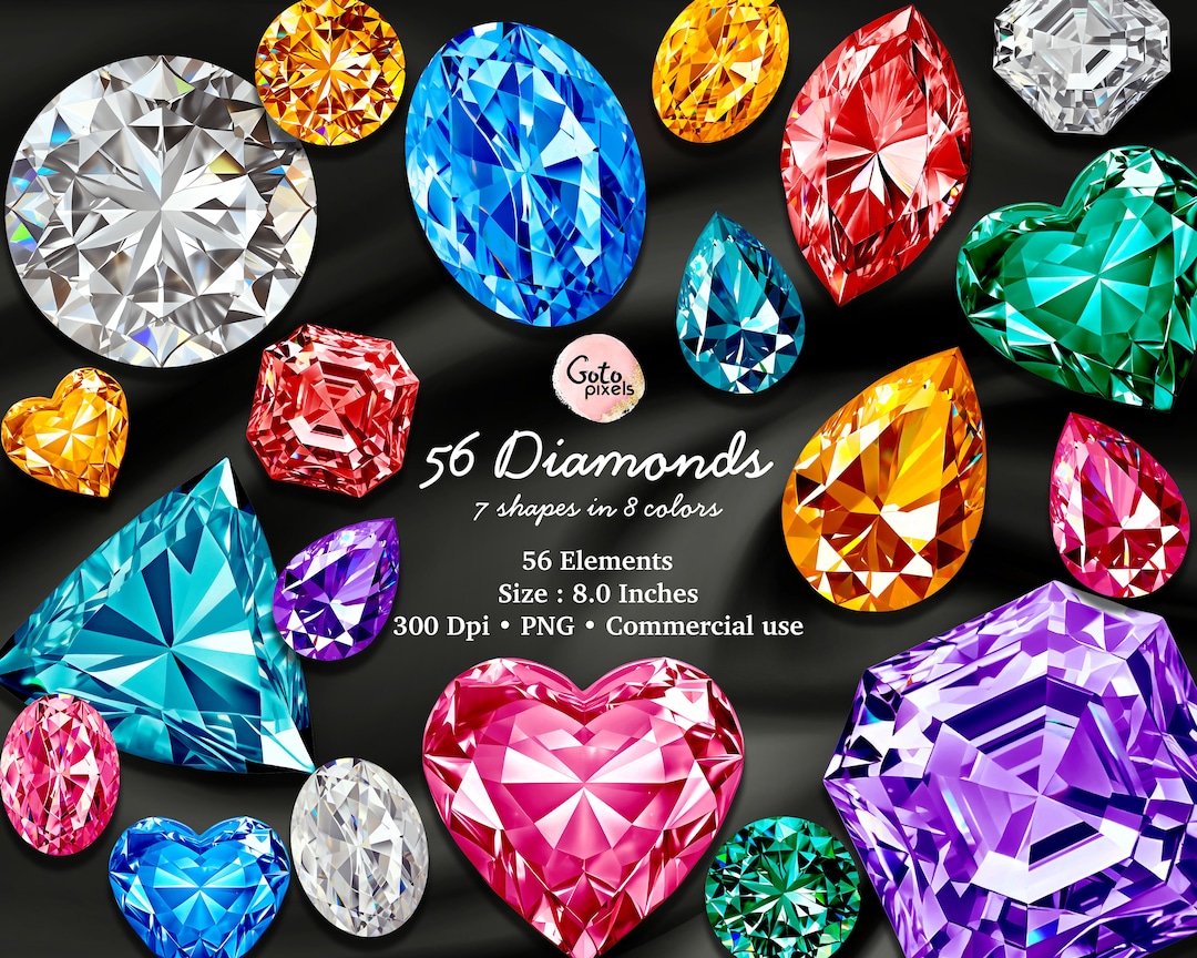 Colorful Diamonds Clipart in Different Shapes | Digital Downloads ...