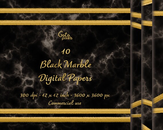 Black Gold Digital Paper Black Marble Printable Paper Marble | Etsy