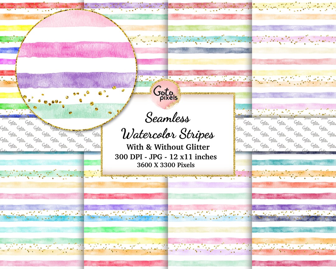 Rainbow Watercolor Stripes Seamless Pattern: Glitter Backgrounds ...