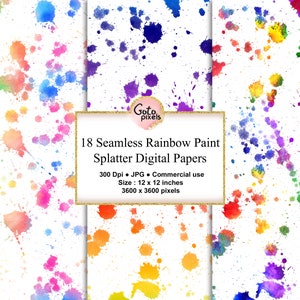 Rainbow Paint Splatter on White Digital Papers,seamless Printable ...